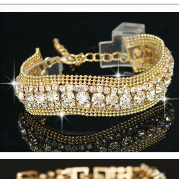 Jewelry | Elegant Gold Crystal Jewel Rhinestone Bracelet | Poshmark